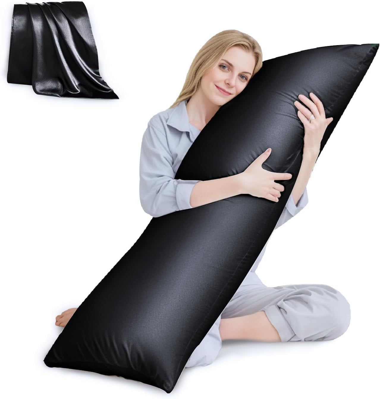 HUXMEYSON Body Pillow with Satin Pillowcase, Cooling Body Pillows for ...