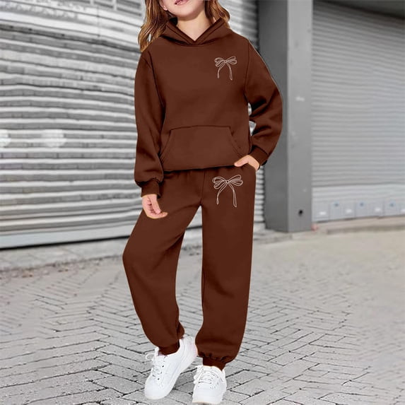 HUXUN-Girls Bow Print 2 Piece Set with Pockets - Matching Hoodie ...