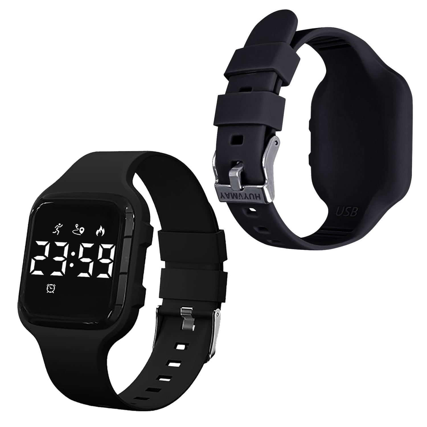 HUYVMAY Kids Digital Pedometer Watch,USB Rechargeable Watch with Alarm ...