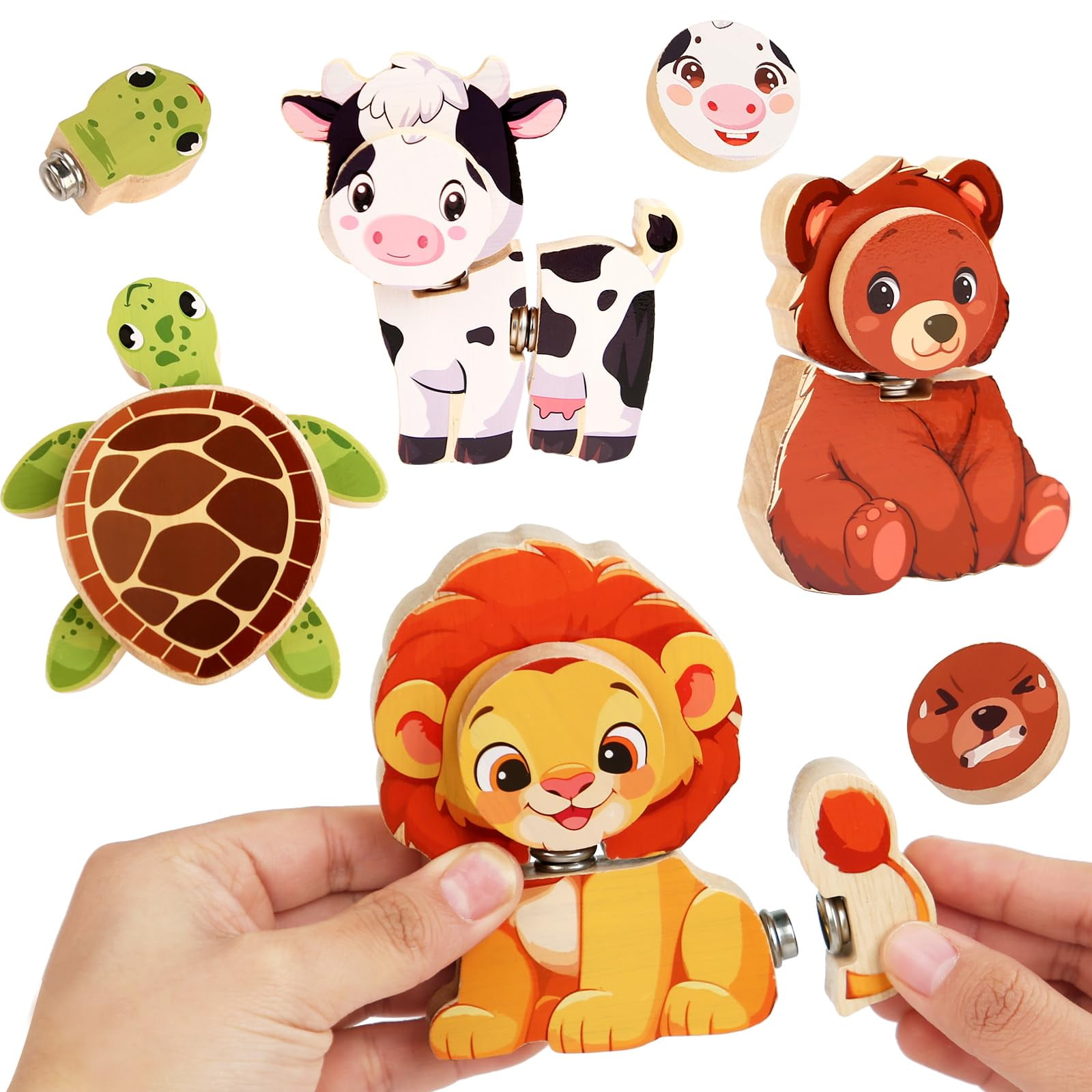 HUZU Animal Snap Wooden MSF2 Building Blocks - Fun & Educational Puzzle ...