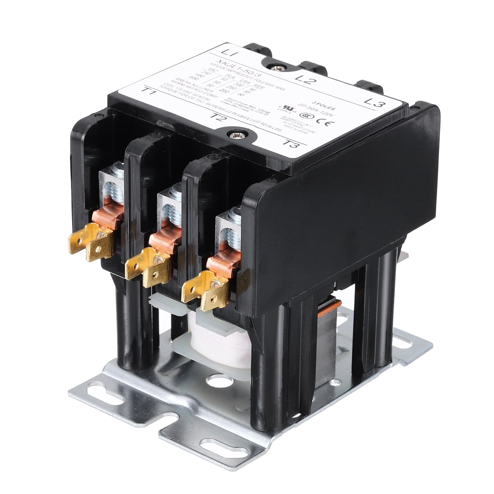 HVAC Contactor, 3 Pole FLA 50 Amps 120V Coil Air Conditioner Contactor ...