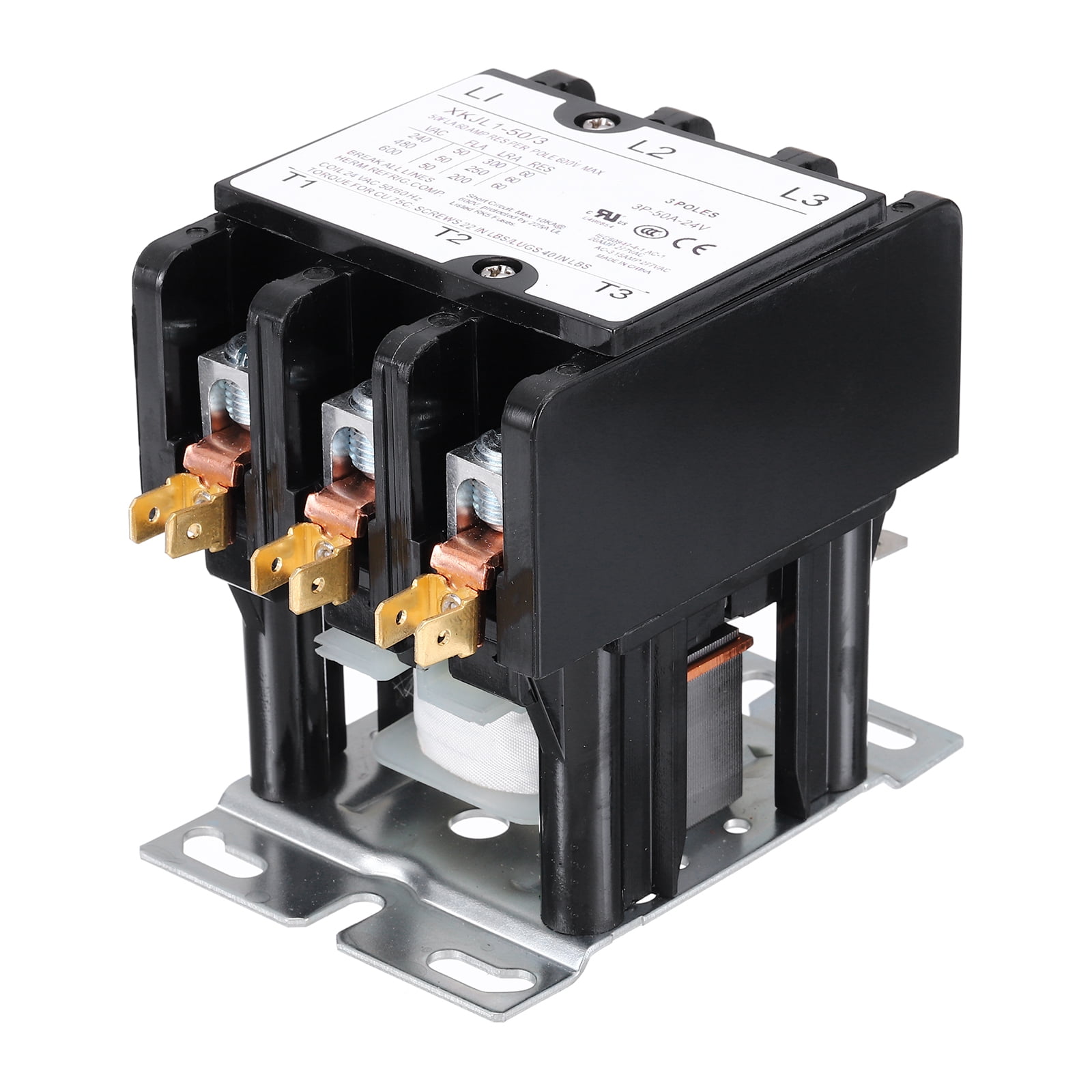 HVAC Contactor, 3 Pole FLA 50 Amps 24V Coil Air Conditioner Contactor ...