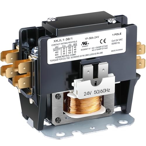 HVAC Motor Contactor, 1 Pole 24V Coil 30 Amp AC Contactor Furnace ...