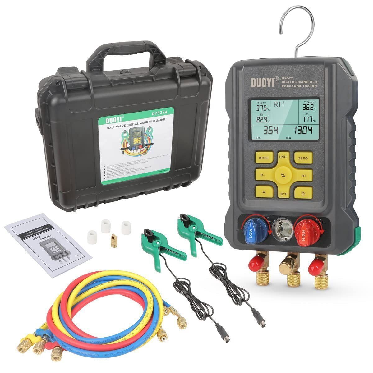 HVAC Refrigeration Digital Manifold Gauge Vacuum Pressure Temperature ...