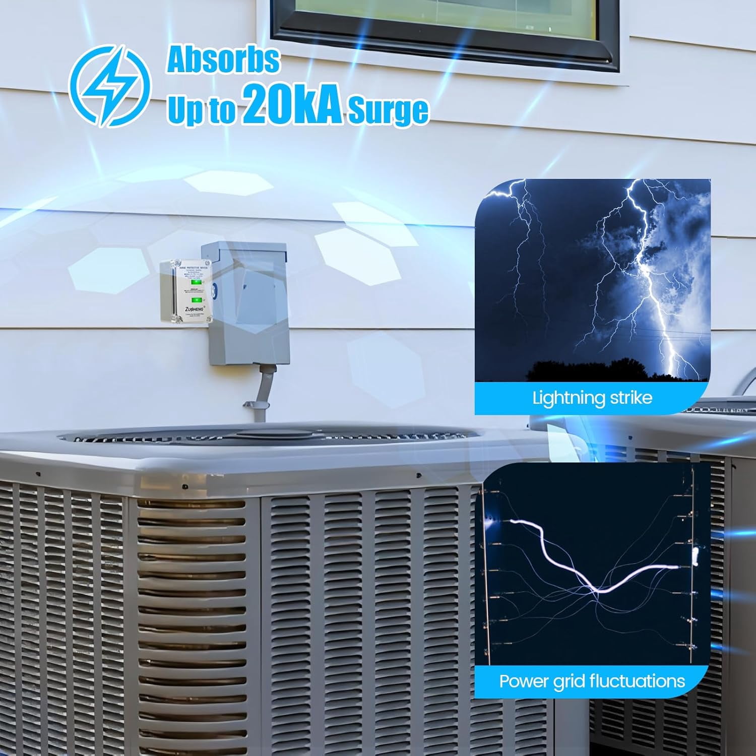 HVAC Surge Protector, 120/240VAC Universal Air Conditioner Surge ...