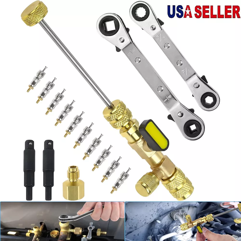 HVAC Wrench Tool AC Schrader Valve Core Remover Set 1/4 and 5/16 Port ...
