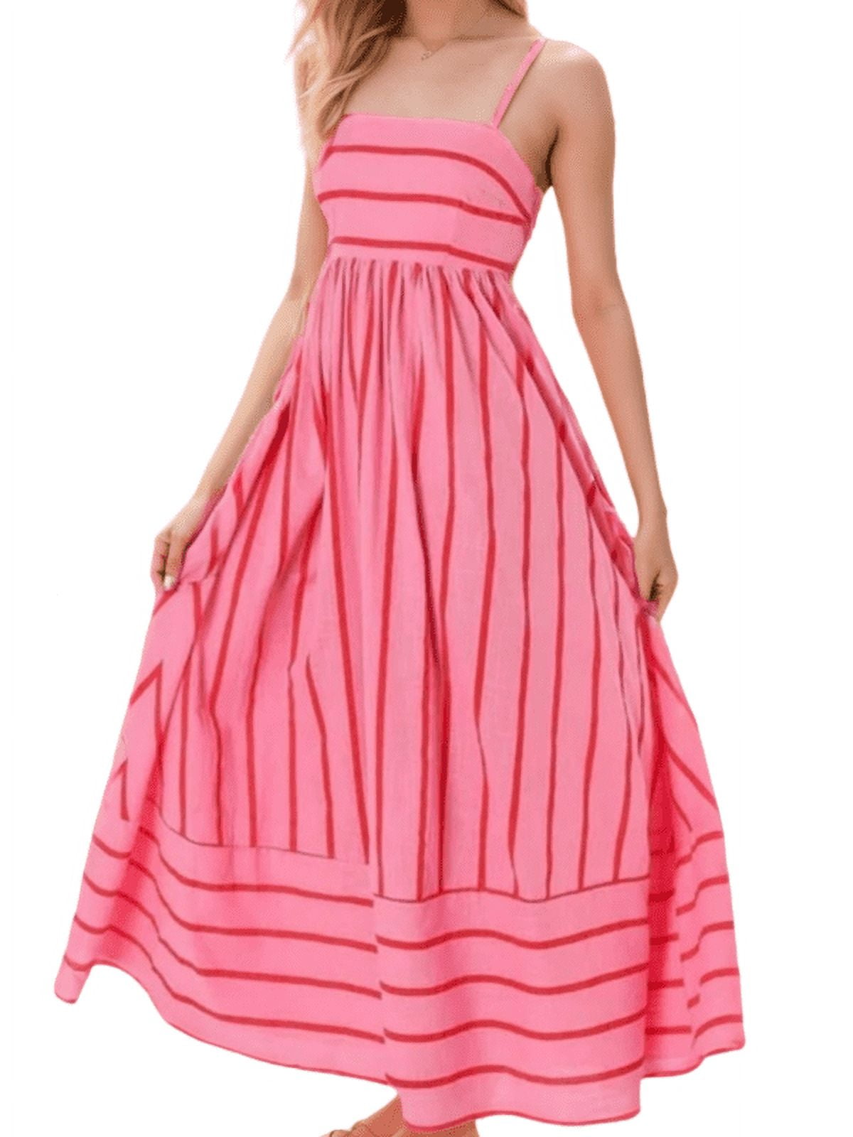 HVEOO Summer Boho Spaghetti Strap Beach Dress Women Casual Long Dress ...