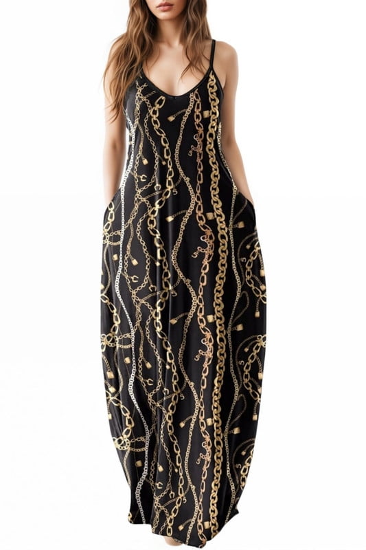 HVEOO Summer Maxi Dresses for Women V-Neck Adjustable Spaghetti Strap ...