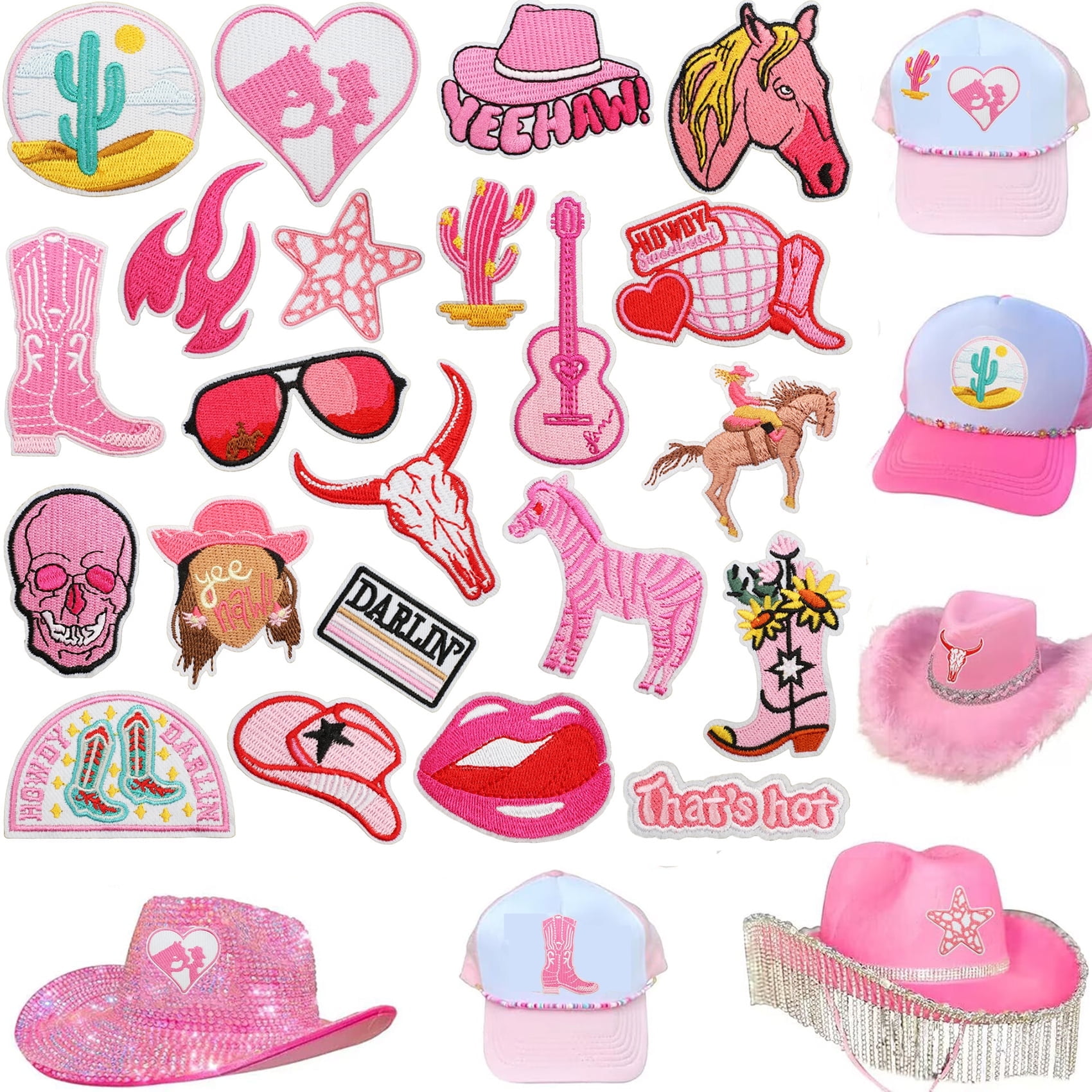 HVEST 22Pcs Pink Western Cowgirl Embroidered Iron on Patches, Girls ...
