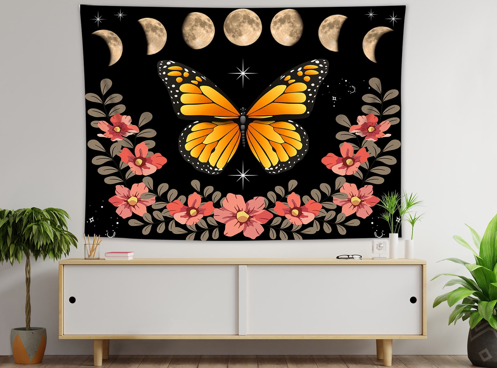 HVEST Butterfly Tapestry Moonlit Garden Tapestries Colorful Butterfly ...