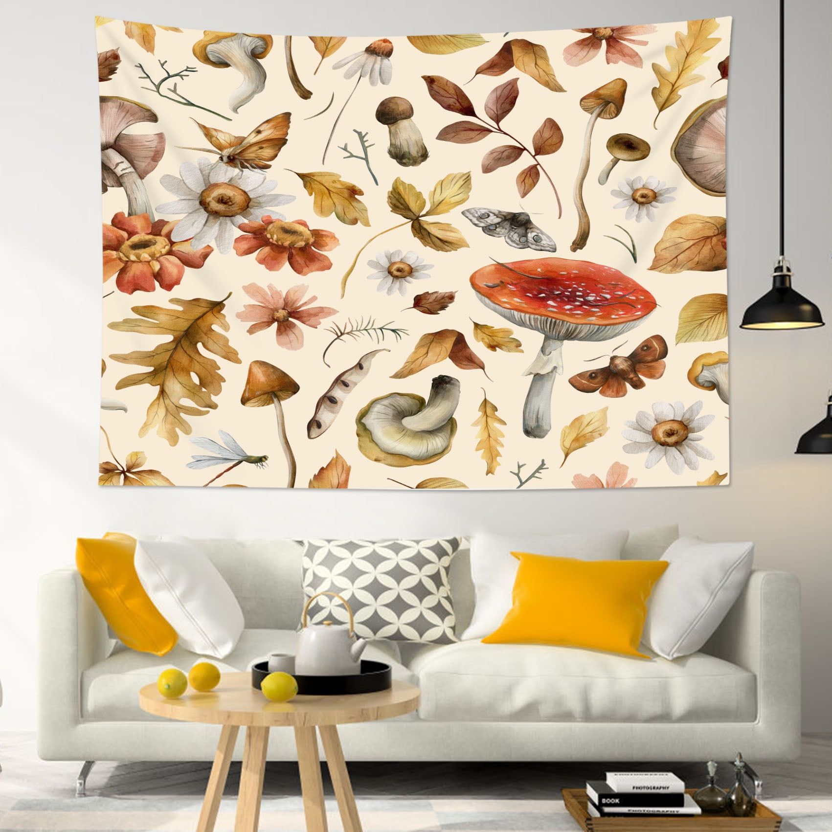 HVEST Country Plant Fall Tapestry Wall Hanging Moth and Red Mushroom ...