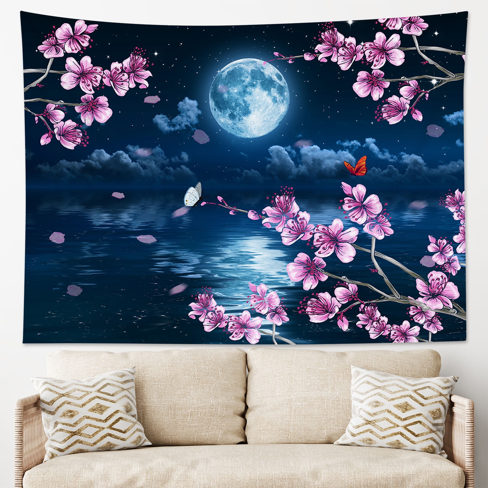 HVEST Full Moon Tapestry Wall Hanging, Starry Night Sky Wall Tapestry ...