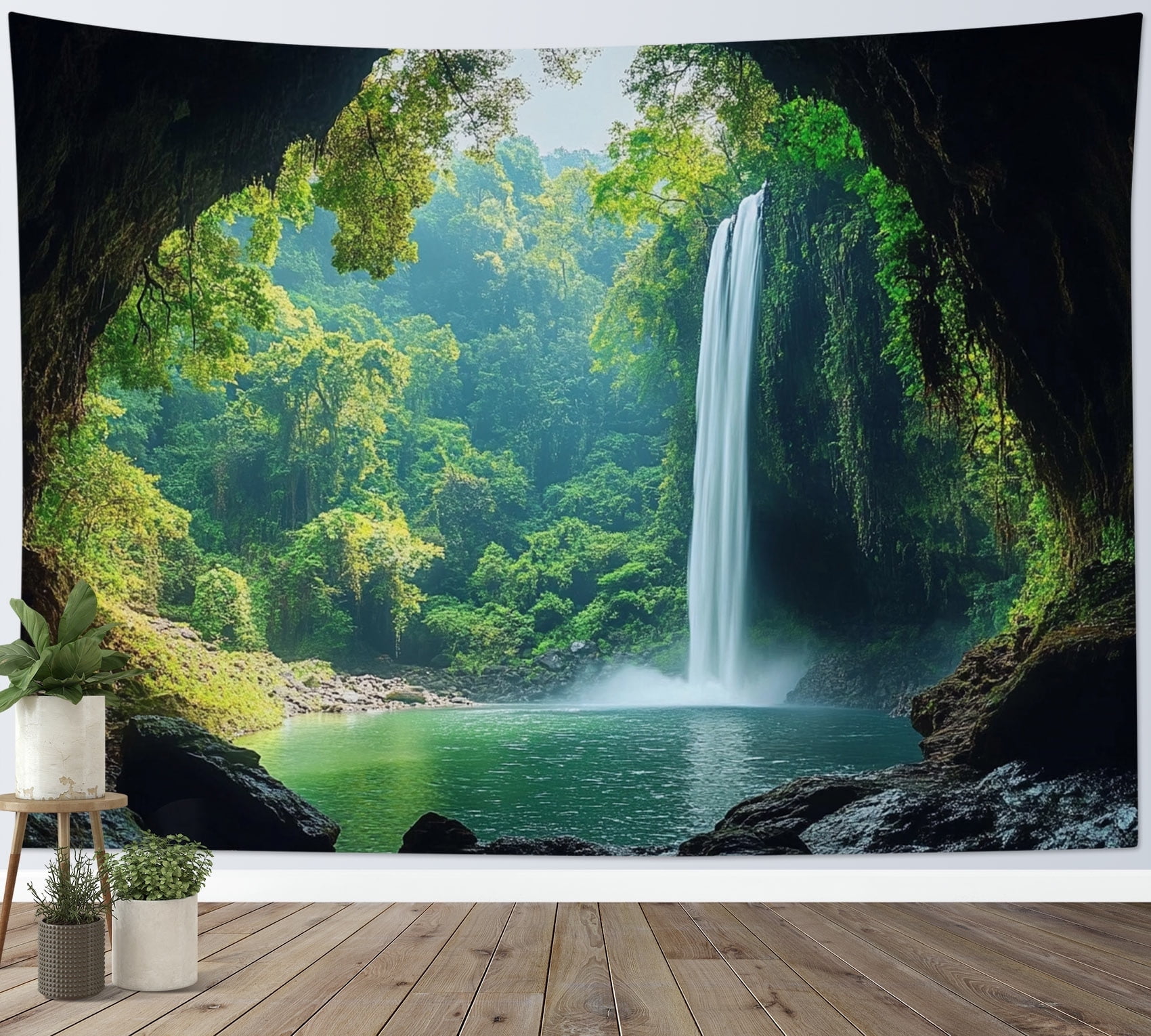 HVEST Green Forest Plant Tapestry Wall Hanging Rainforest Waterfall ...