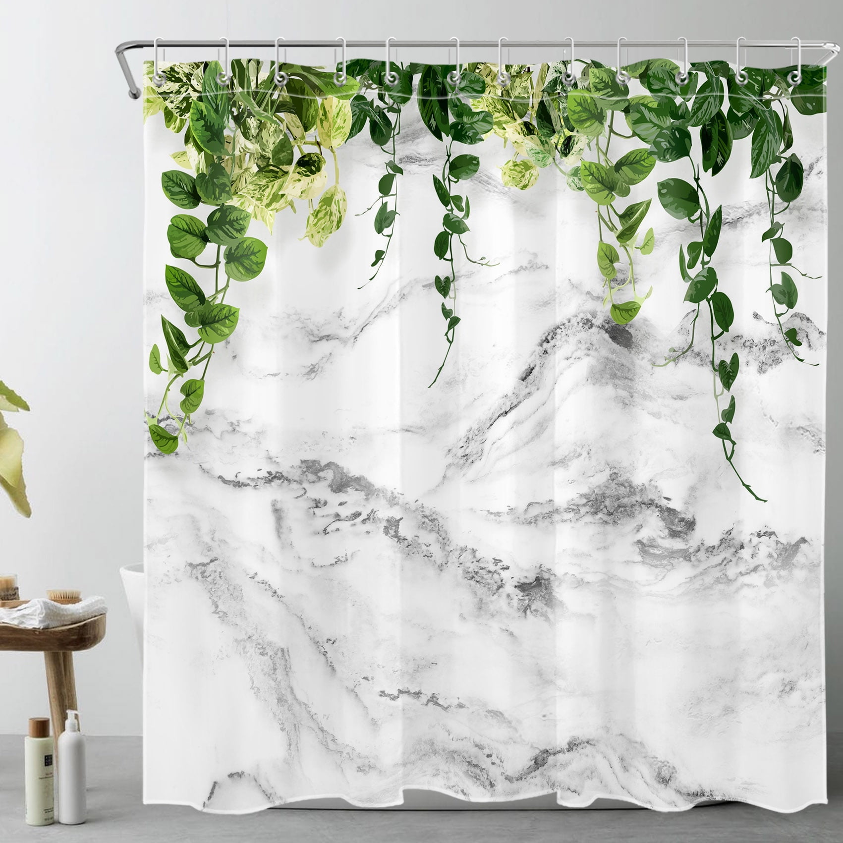 HVEST Green Leaves Shower Curtain for Bathroom Decor, Eucalyptus Leaves ...