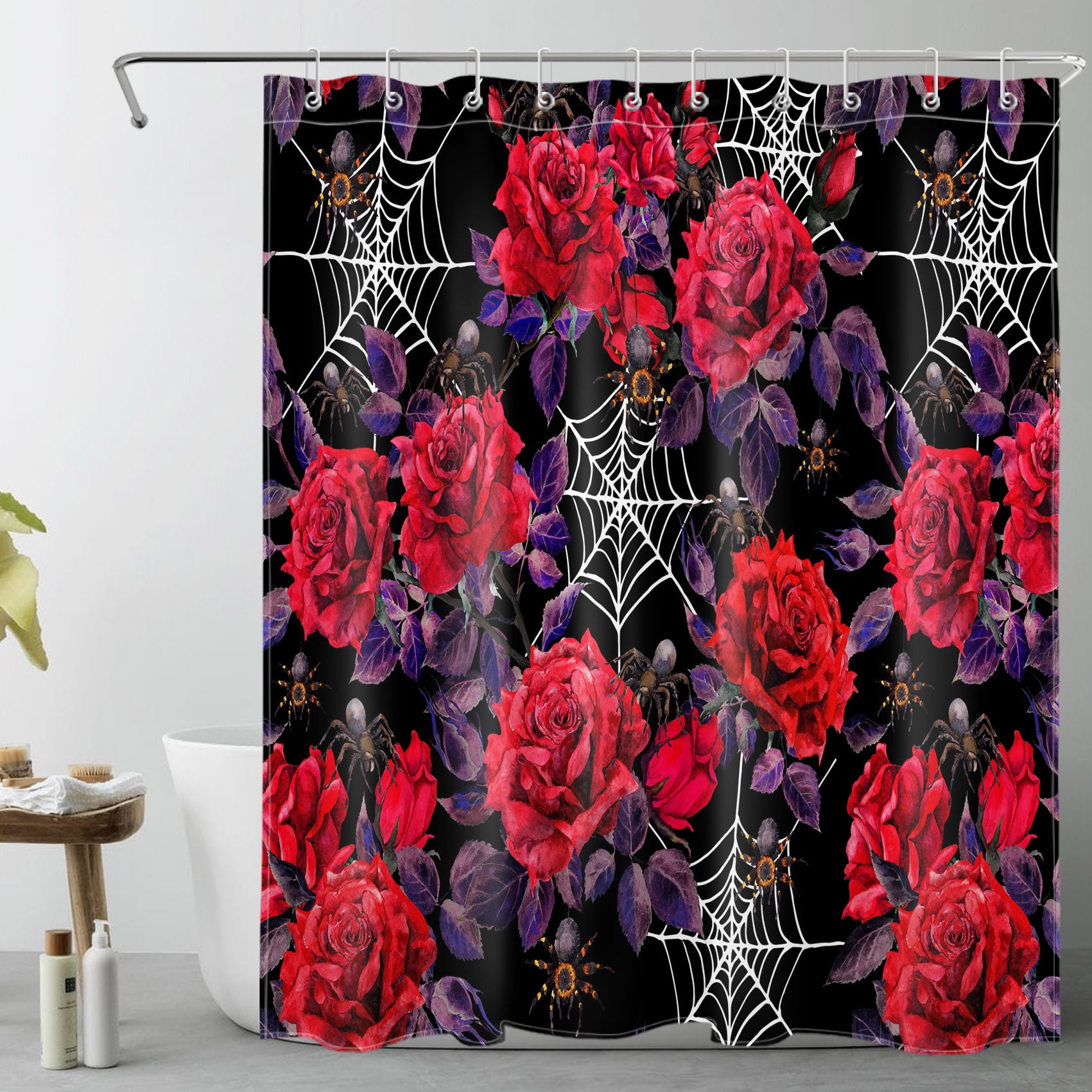 HVEST Halloween Red Rose Shower Curtain for Bathroom,Floral with Purple ...