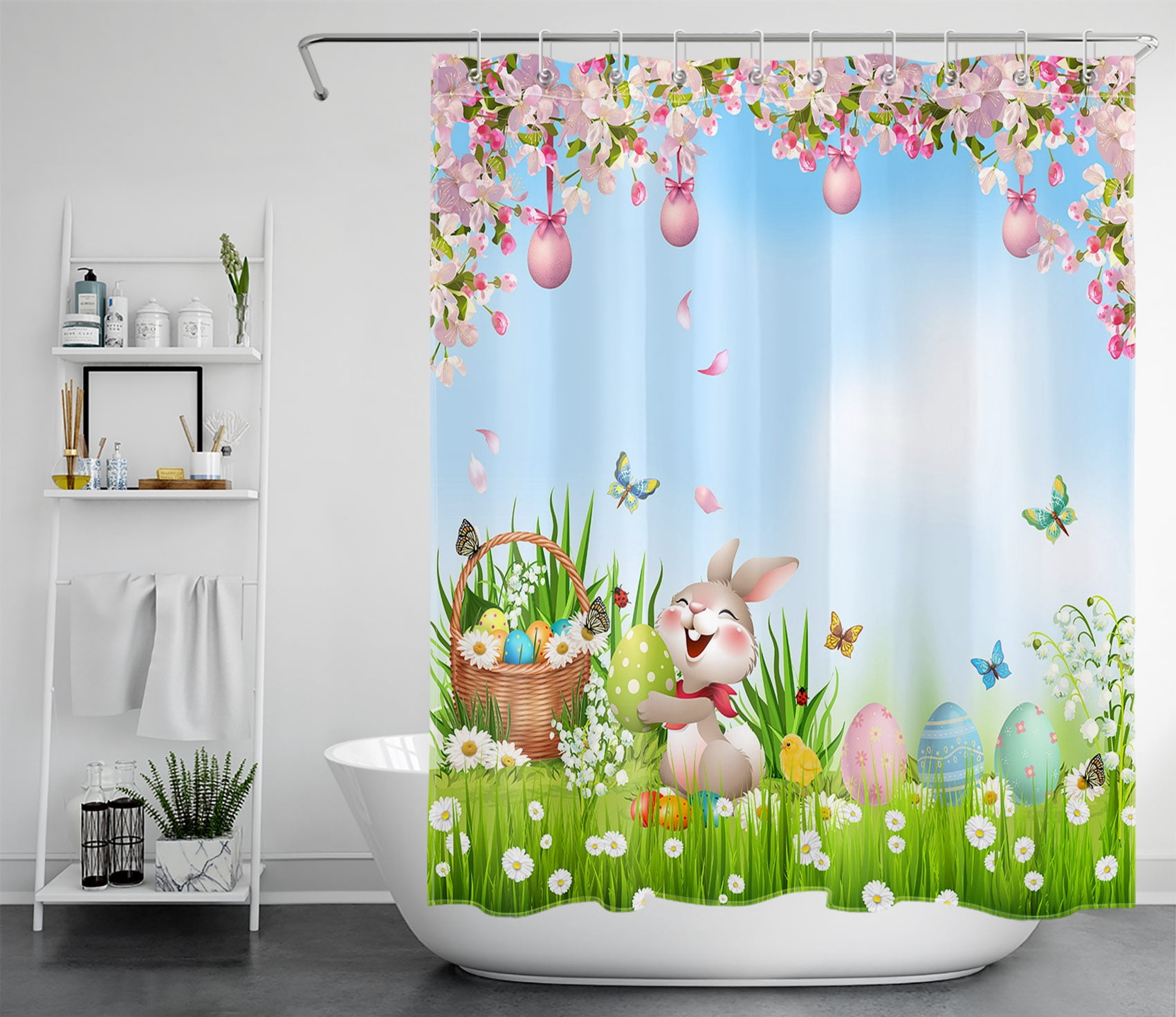 HVEST Happy Easter Shower Curtain for Bathroom Decor,Rabbit and Easter ...
