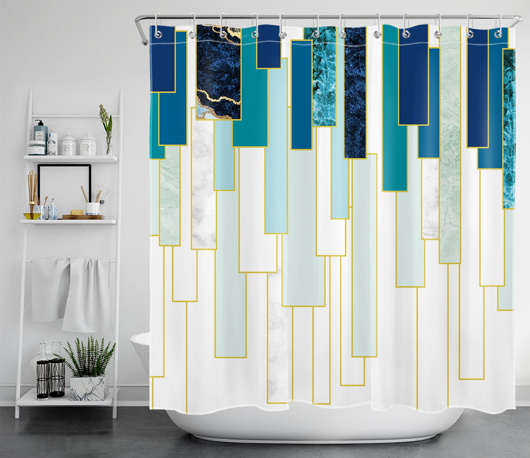 HVEST Marble Texture Shower Curtain , Teal White and Blue Marble ...