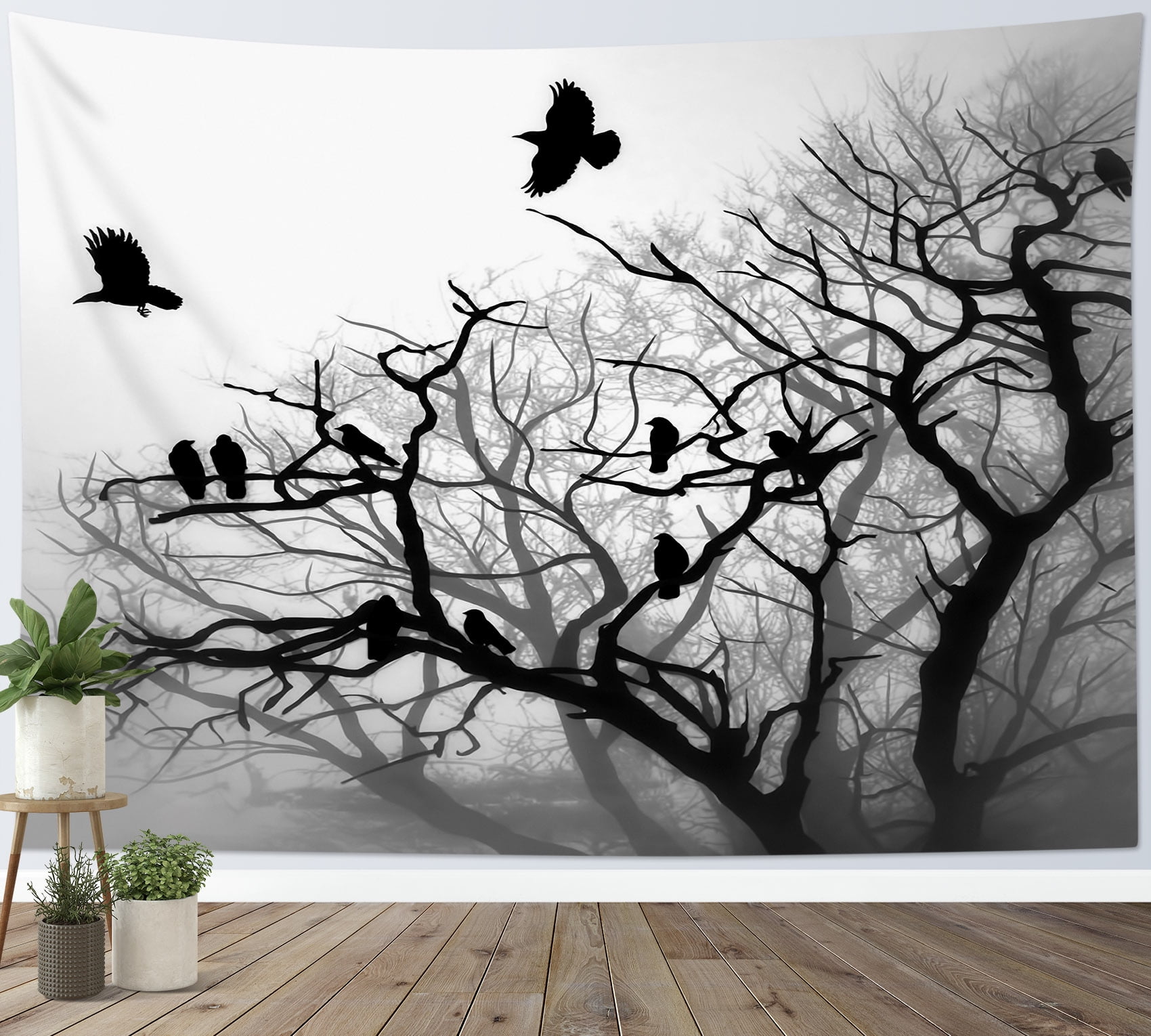 HVEST Misty Forest Halloween Tapestry Wall Hanging Black Bird Crow on ...