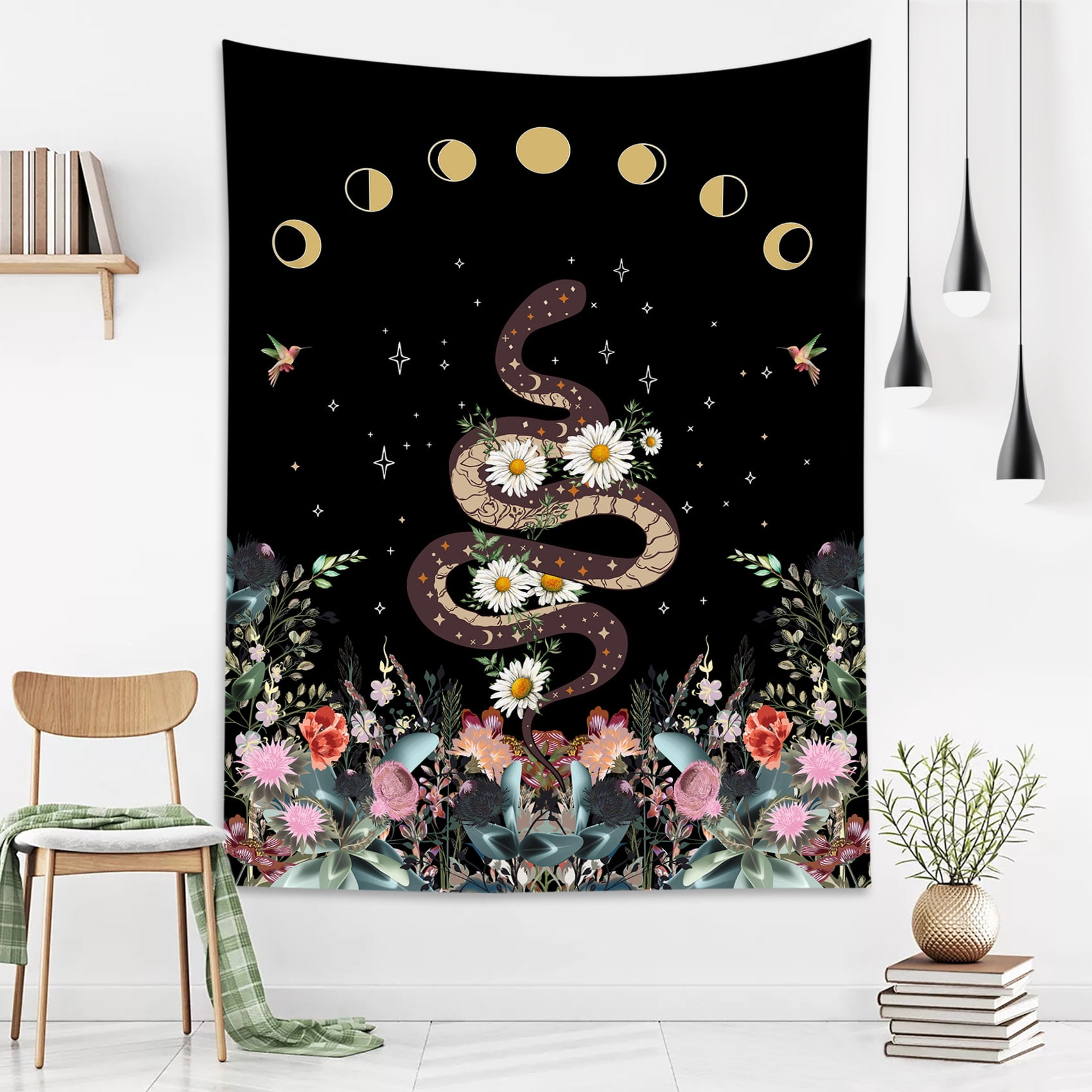 HVEST Snake Tapestry Colorful Plant Floral Moon Phase Trippy Wall ...