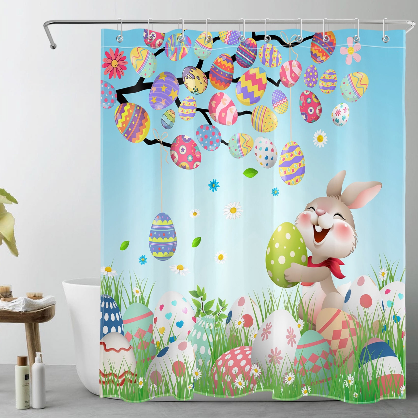 HVEST Spring Easter Shower Curtain for Bathroom,Cute Rabbit and ...