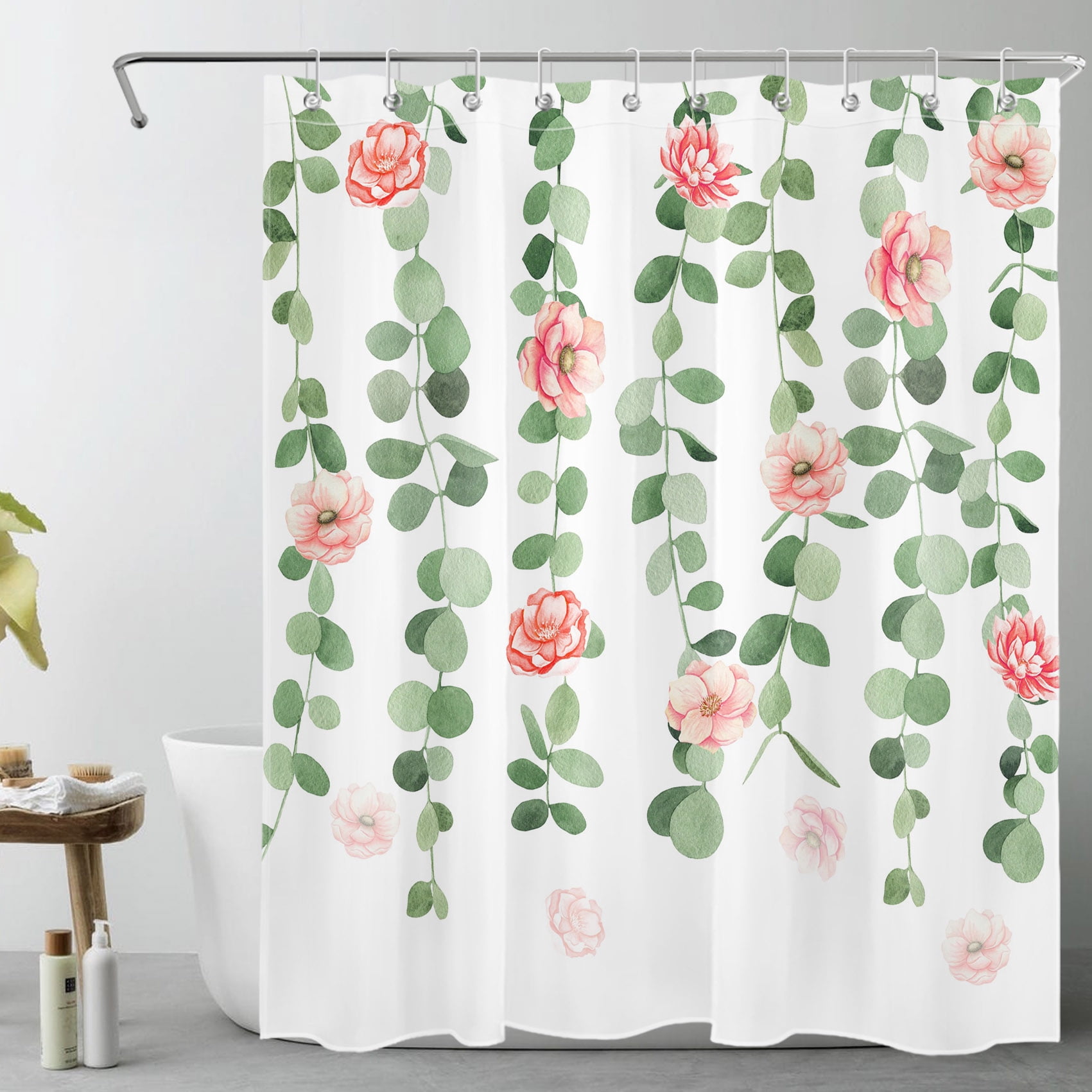 HVEST Spring Pink Shower Curtain for Bathroom Nature Floral and Green ...