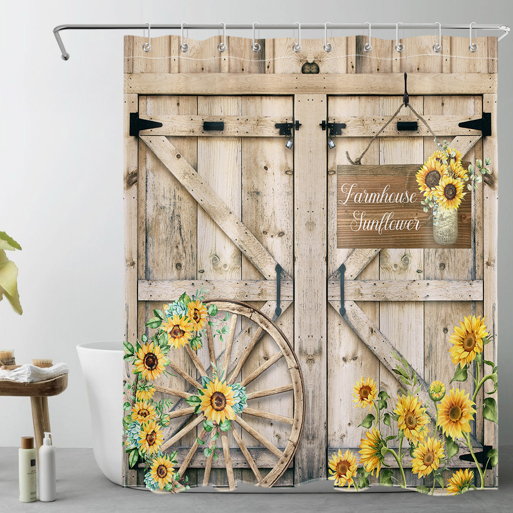 Rustic Shower Curtain, Blue Grey Wood Barn Door Bathroom Curtains ...