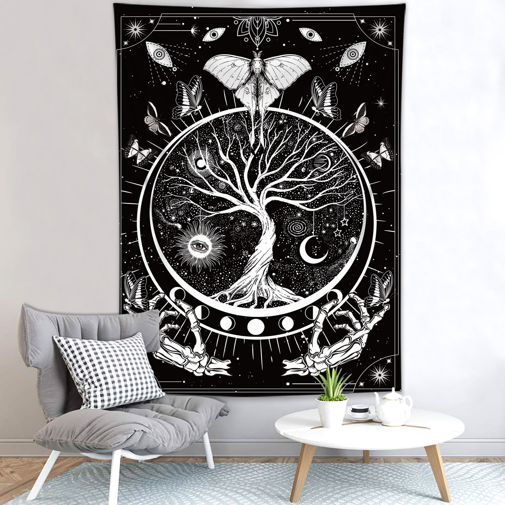 HVEST Tree of Life Tapestry Black and White Tapestries Mystic Sun Moon ...