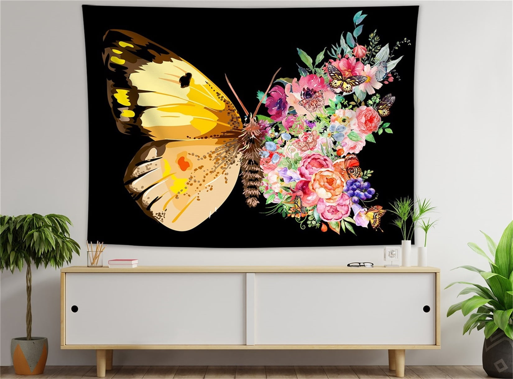 HVEST Vintage Butterfly Tapestry Wall Hanging Colorful Floral with ...
