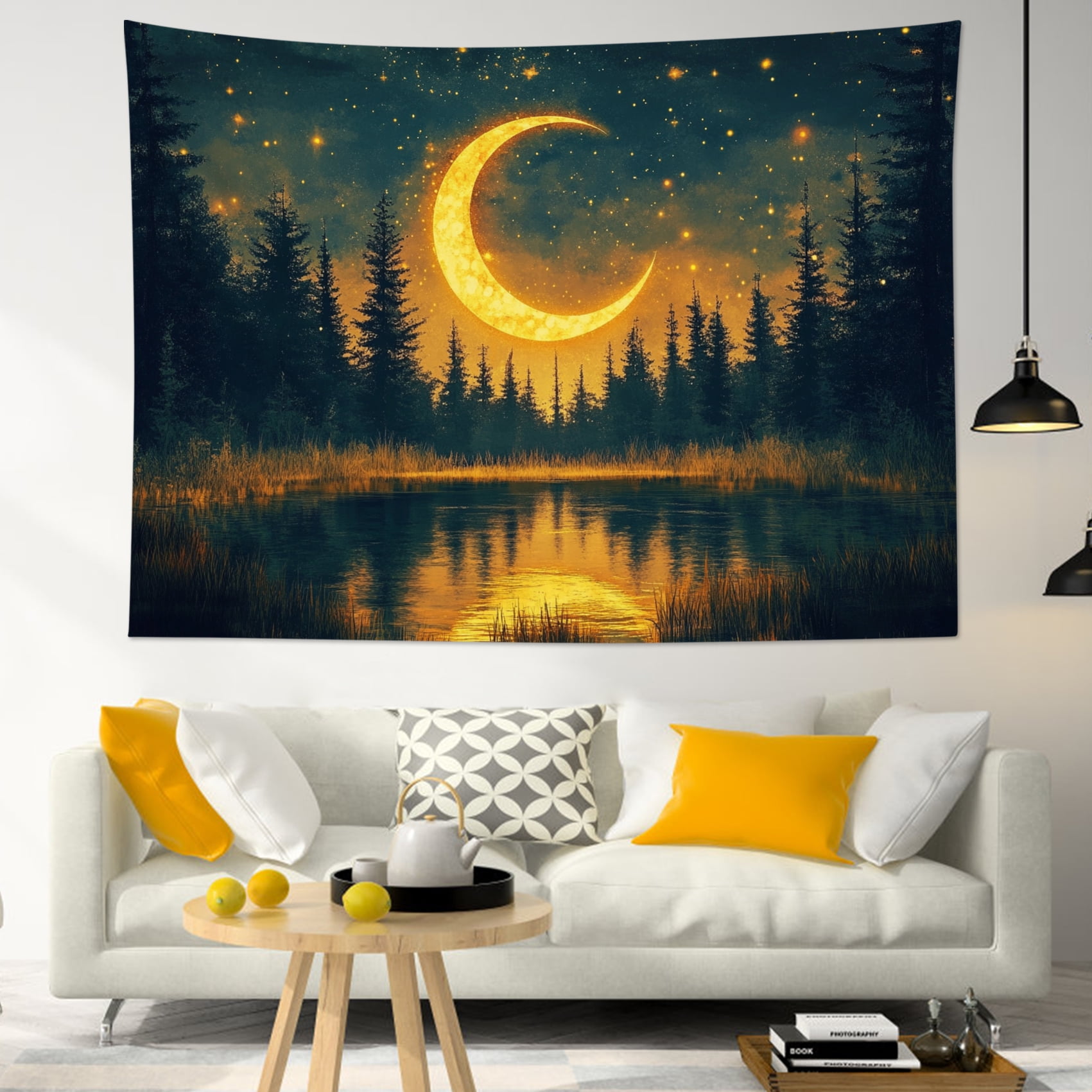 HVEST Vintage Forest Moon Tapestry Wall Hanging Galaxy Sky Retro ...