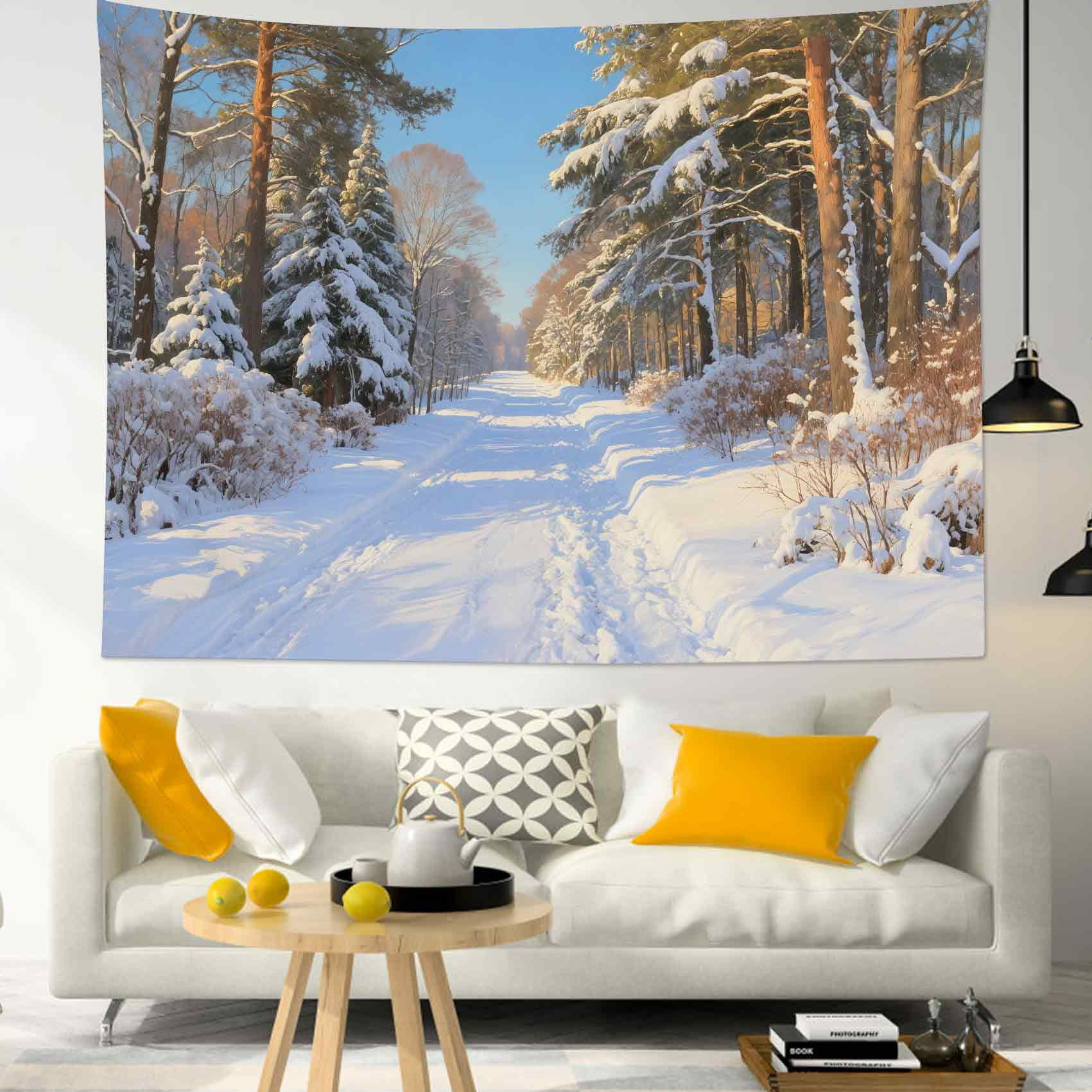 HVEST Winter Snow Forest Tapestry Wall Hanging Sunny Pine Tree Covered ...