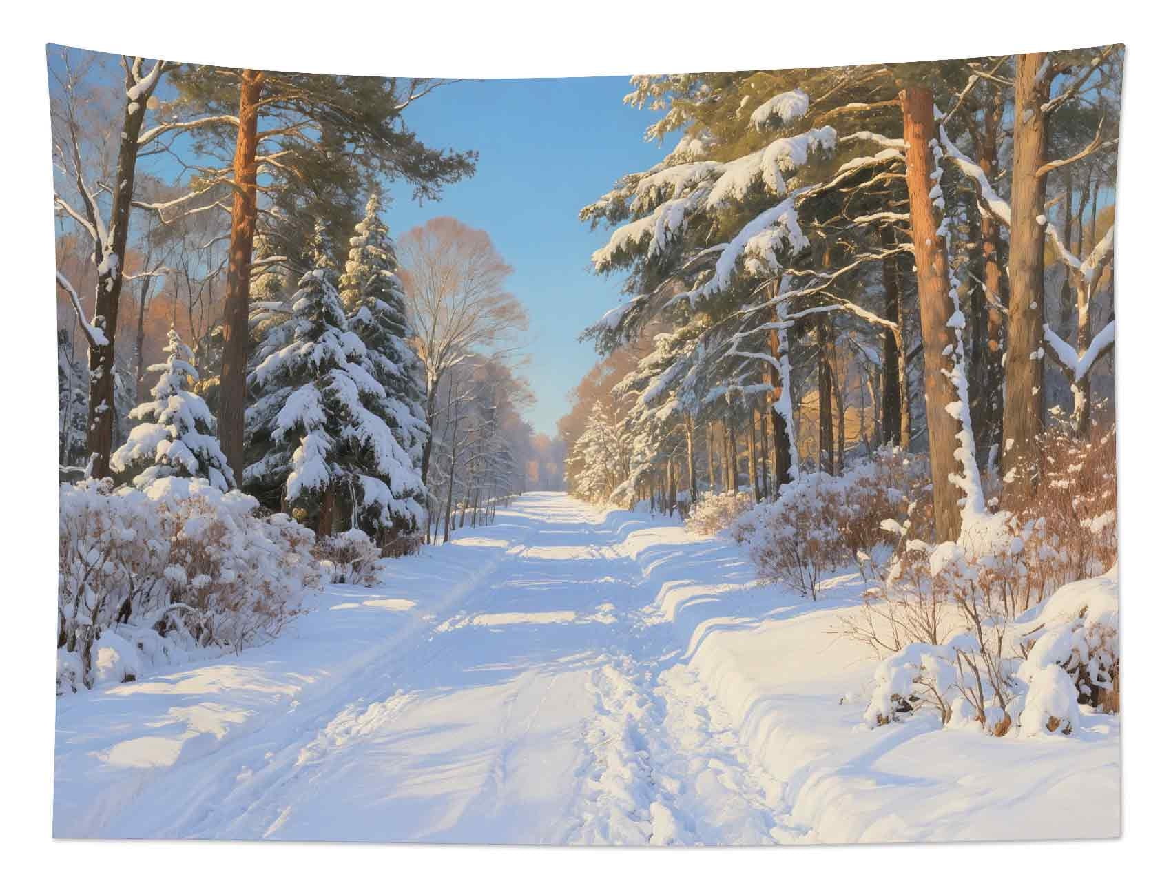 HVEST Winter Snow Forest Tapestry Wall Hanging Sunny Pine Tree Covered ...