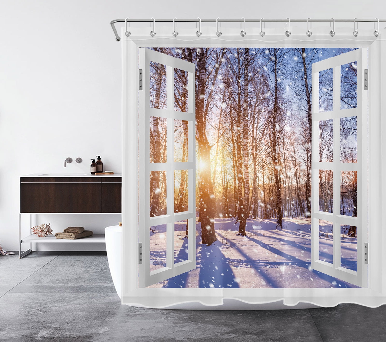 HVEST Winter Snow Shower Curtain,Snow Scene in Forest outside the ...