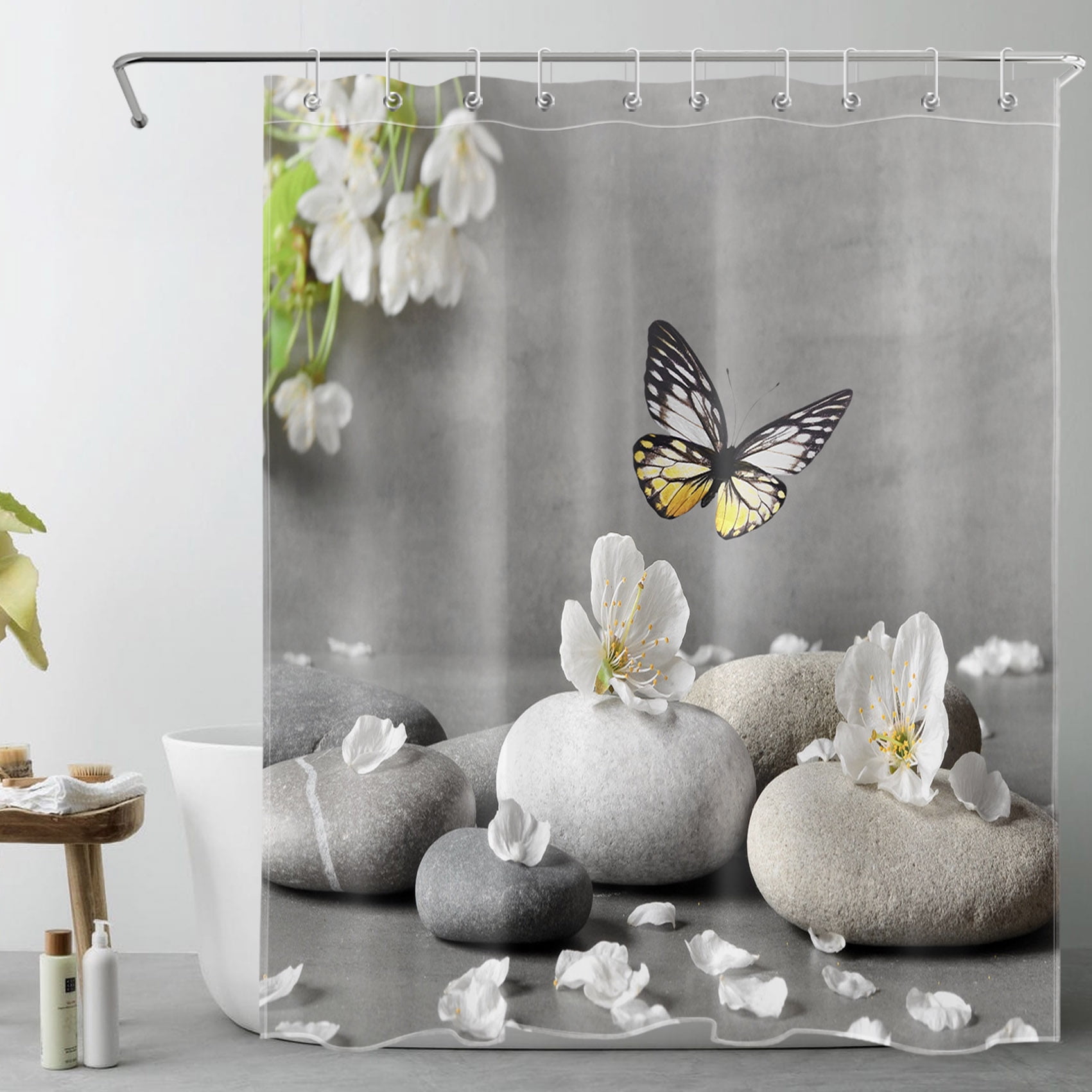 HVEST Zen Stone Shower Curtain Zen Stone with White Flower Yellow and ...