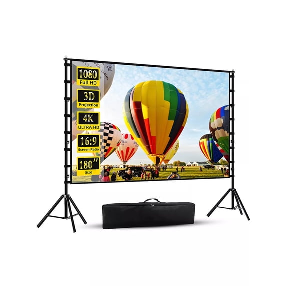 HVKDIEB Projector Screen with Stand, 120 inch,16:9 4K HD,Wrinkle ...