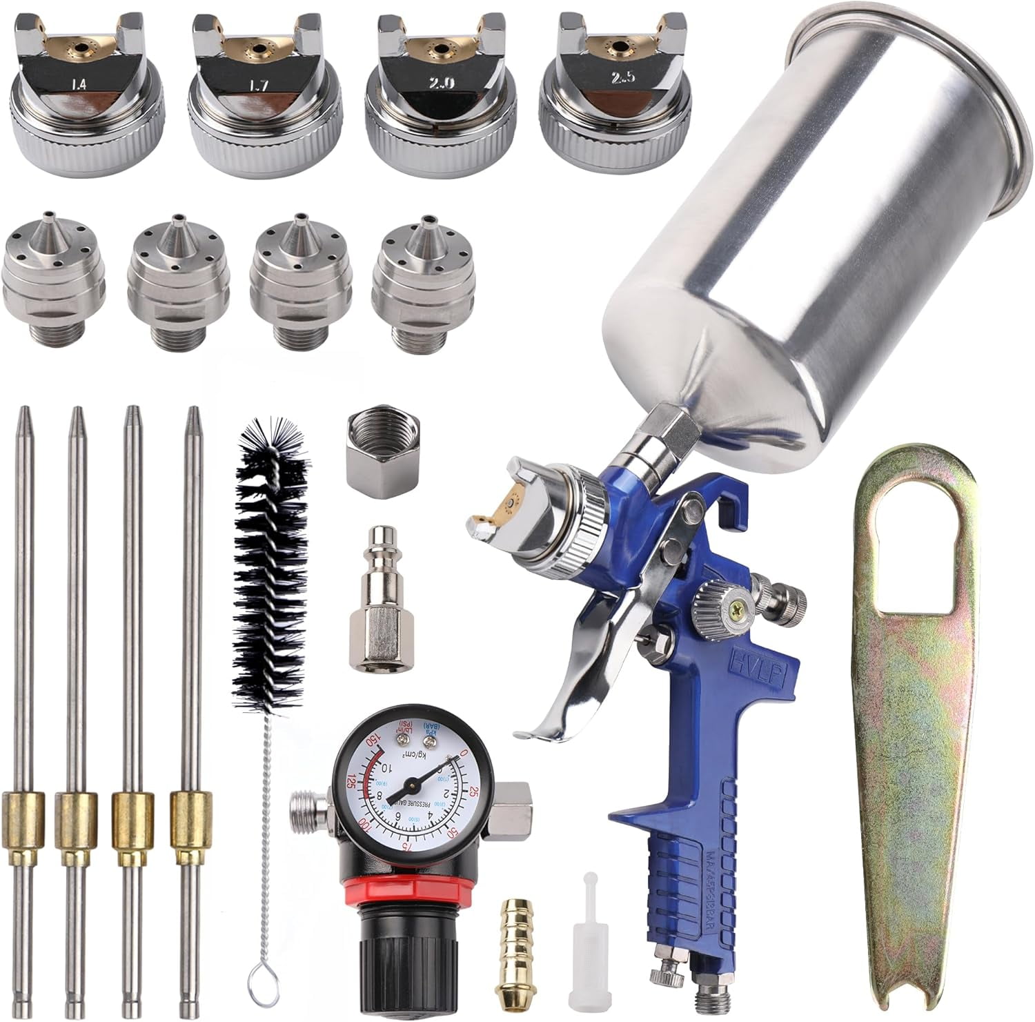 HVLP Gravity Feed Spray Gun, Automotive Air Paint Spray Gun Kit with 4 ...