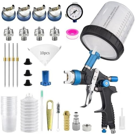 HVLP Spray Gun with 10Pcs 650ML Disposable Paint Cups, 4 Nozzles 1.4/1. ...