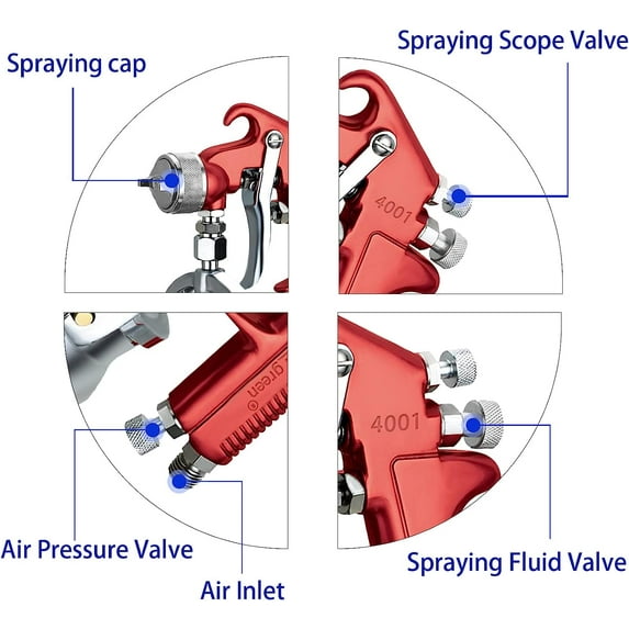 HVLP Spray Gun Air Paint Sprayer Siphon Feed 1000CC Capacity, with 1 ...