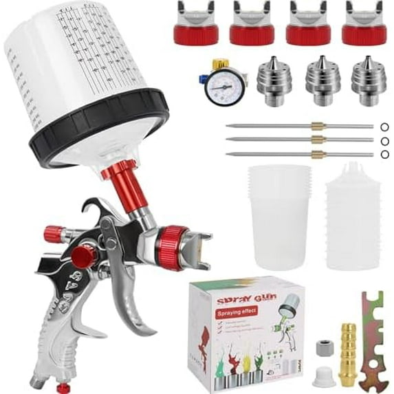 HVLP Spray Gun Kit with 4 Nozzles (1.4/1.7/2.0/2.5mm), 10 Disposable ...