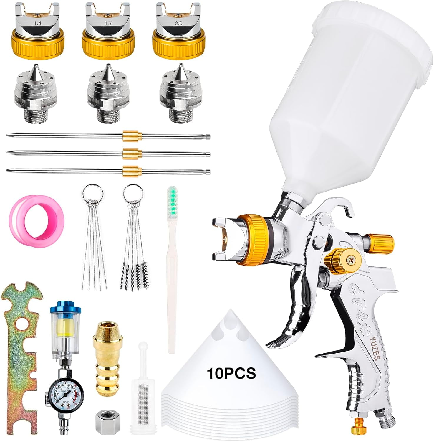 HVLP Spray Gun with Rapid Paint Mixing Graduated Cup, 1.4/1.7/2.0mm ...