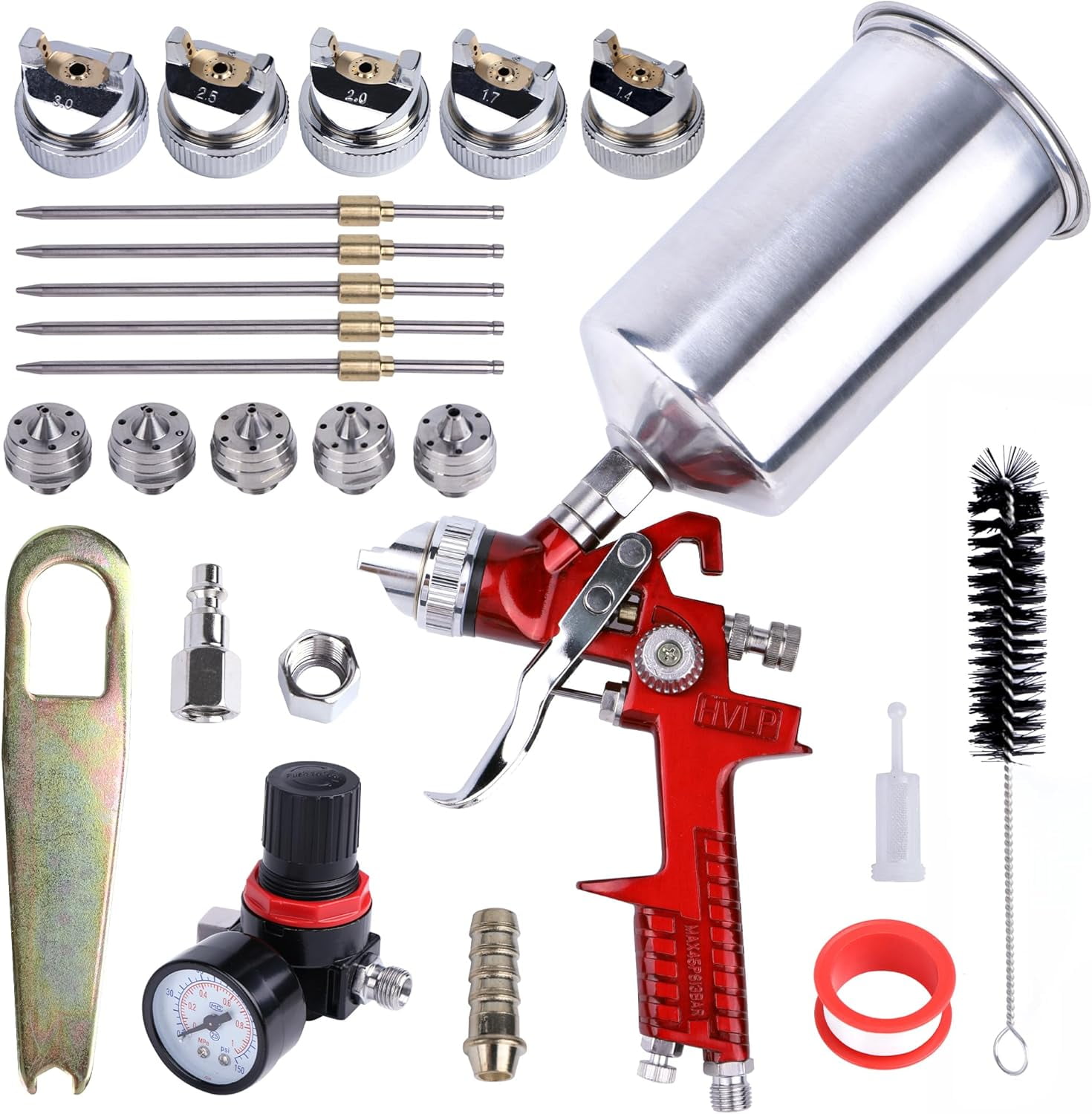 HVLP Spray Paint Gun, Automotive Gravity Feed Paint Gun Kit with 5 ...