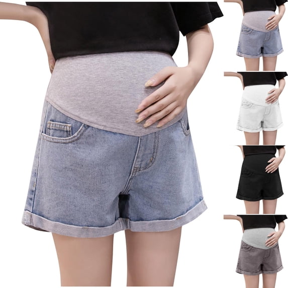 HVOBTTY Summer Maternity's High Waist Wide Leg Denim Shorts Plus Size ...