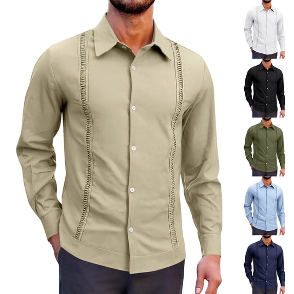 HVOBTTY Summer Men's Long Sleeve Collared ShirtsSolid Color Linen ...
