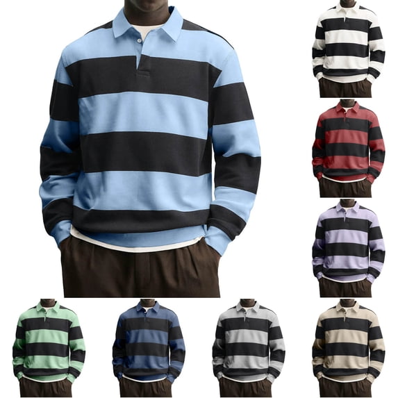 HVOBTTY Summer Men's Long Sleeve Collared ShirtsSolid Color Striped ...