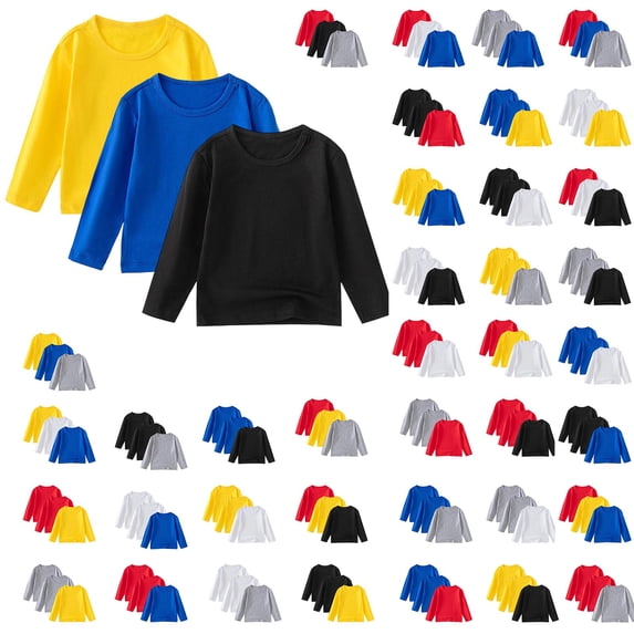 HVOBTTY Toddler Kid's Long Sleeve Crew Neck T-Shirt Solid Color ...