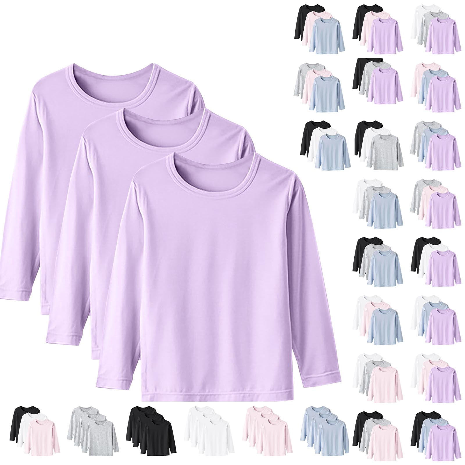 HVOBTTY Toddler Kid's Long Sleeve Crew Neck T-Shirt Solid Color ...