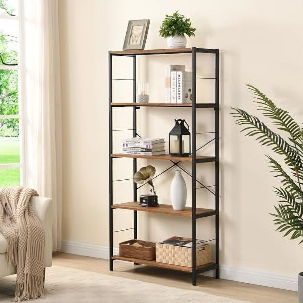 HVSDIMO 5 Tier Bookshelf Modern Rustic Bookcase Book Rack Free Standing ...