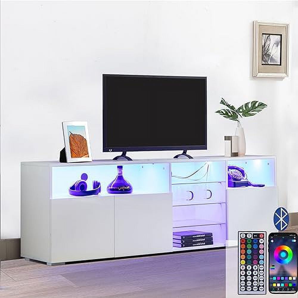 HVSDIMO 71IN LED TV Stand for 75/80inch TV High Glossy Black TV Stand ...