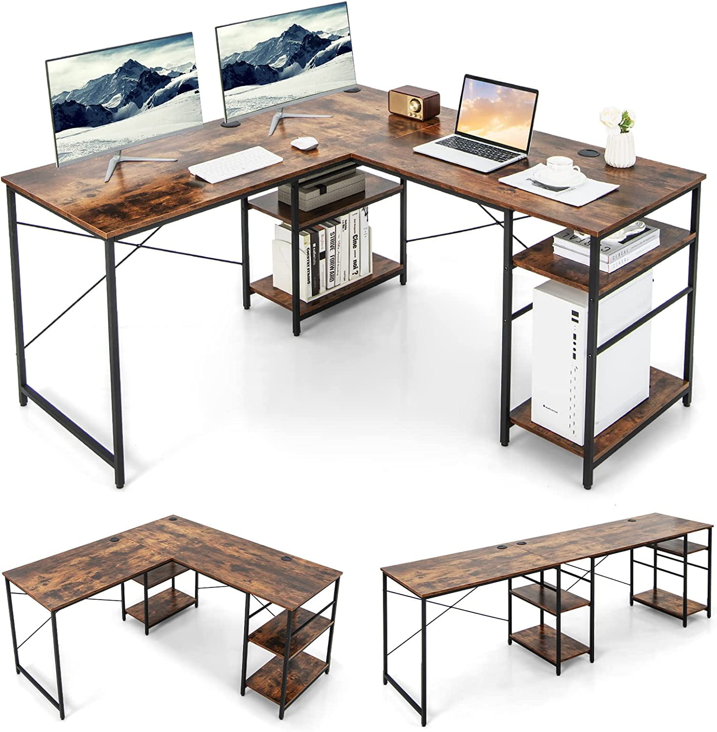 HVSDIMO L-Shaped Corner Desk Convertible Computer Desk with 4-Tier ...