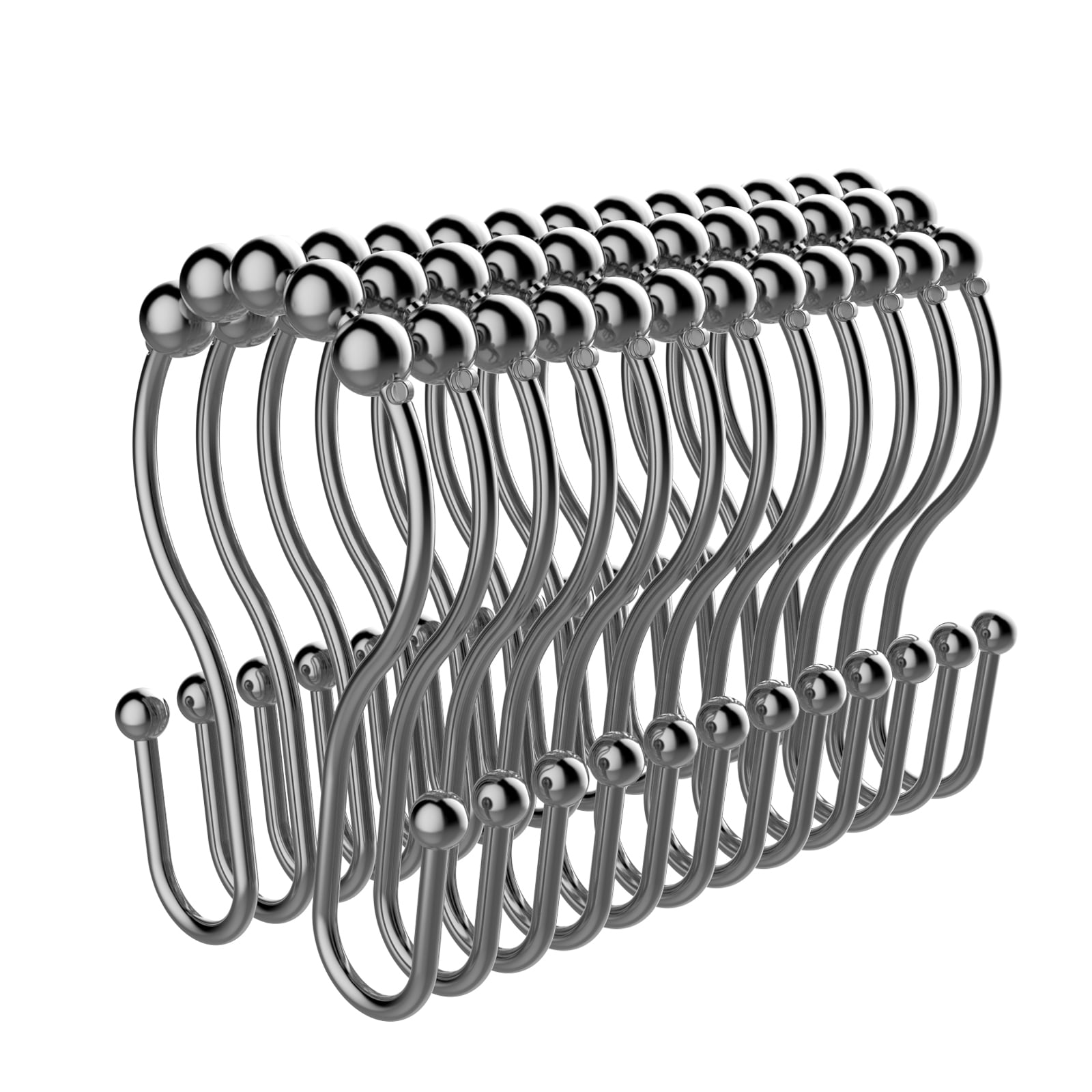 HVSEBOTO 12 Pack Brushed Matte Nickel Shower Curtain Ring Hooks, Easy Glide Metal Rollerball ...