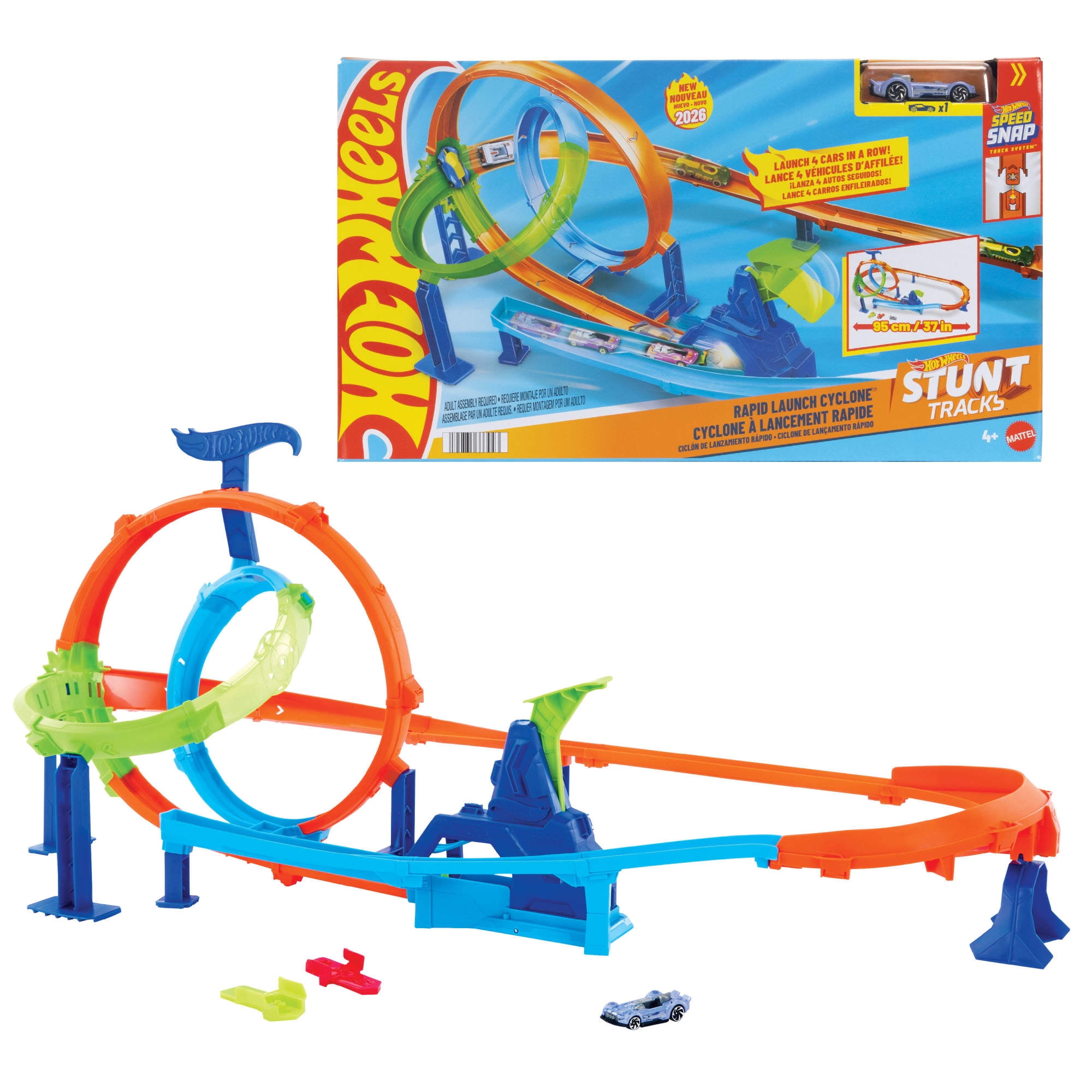 Hot Wheels Stunt Tracks Rapid Launch Cyclone Track Set & 1:64 Scale Die ...